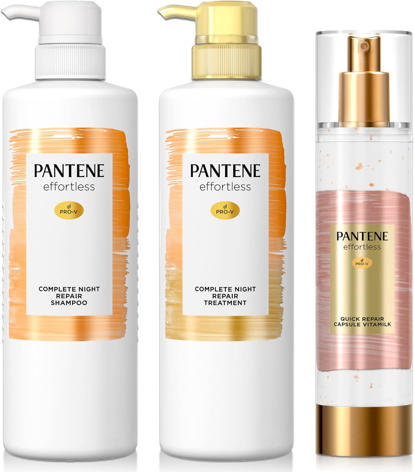 Amazon | 【3点セット】 パンテーン エフォートレス コンプリートナイトリペアー シャンプー・トリートメント・ヴィタミルク 480mL+480g+90g | パンテーン | ヘア ...
