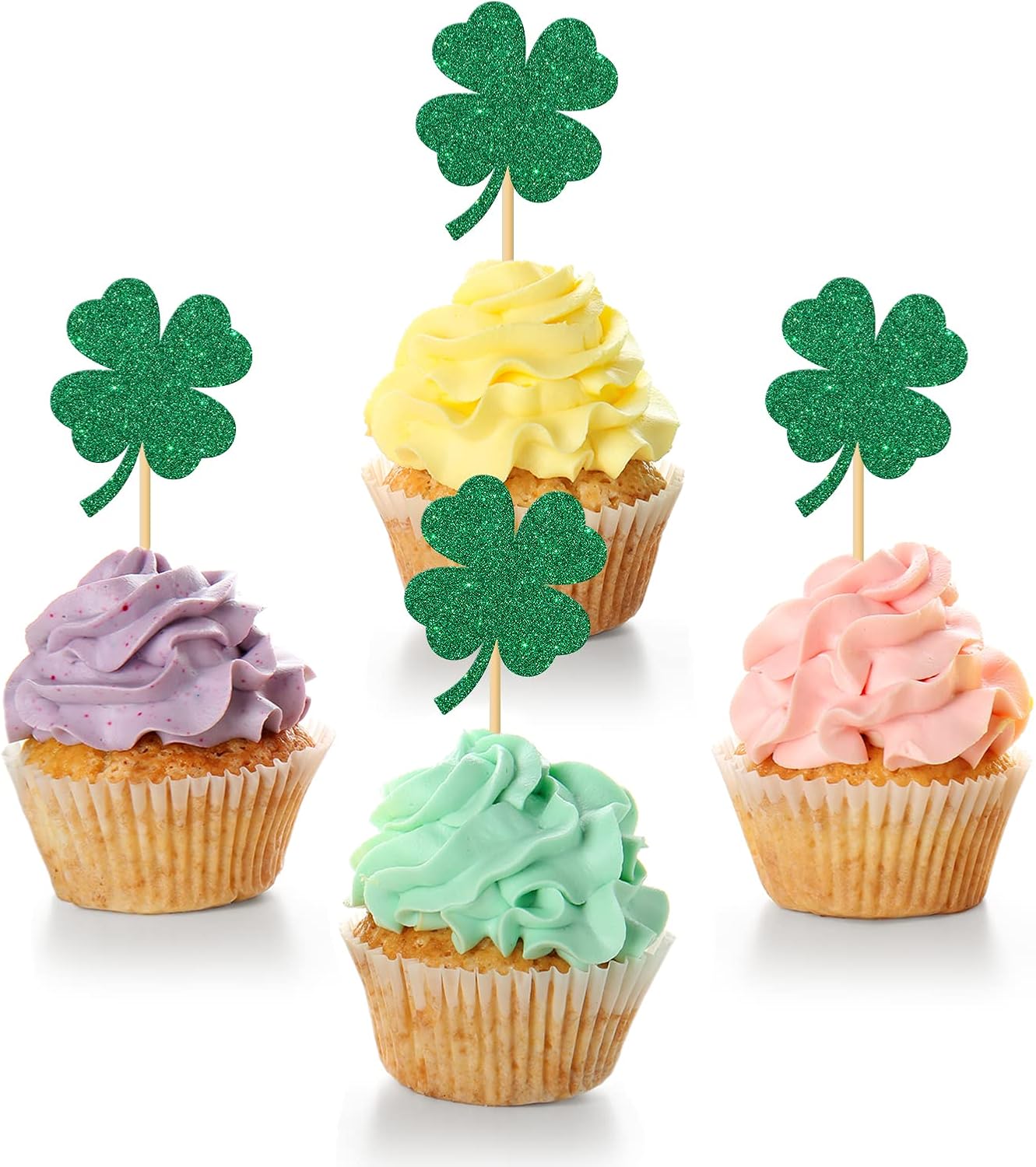 Amazon.com: 24 Pcs Four Leaf Clover Cupcake Toppers/Lucky Festival ...