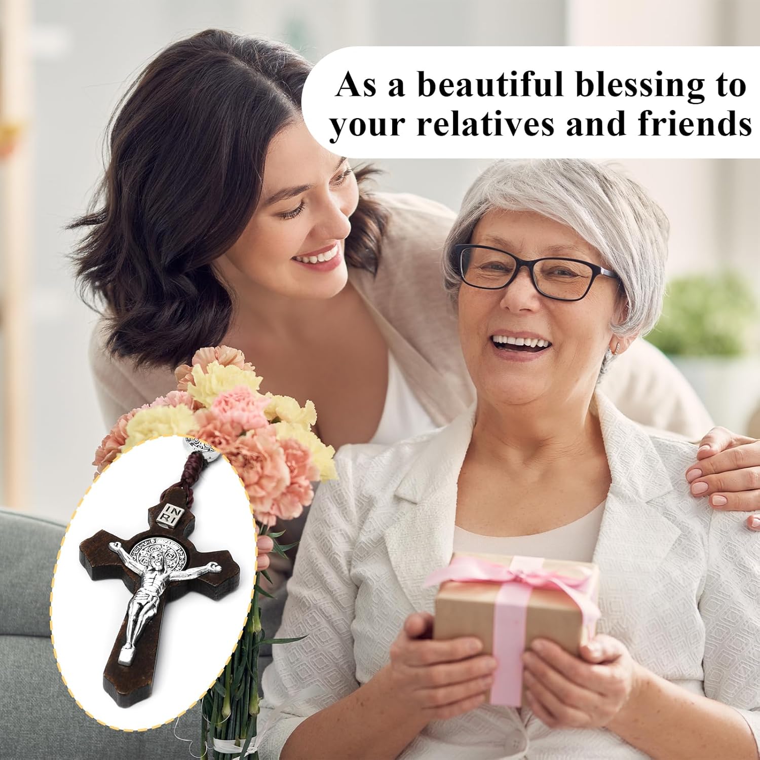 Taikula Collar de rosario de madera, collar de cuentas de rosario hecho ...