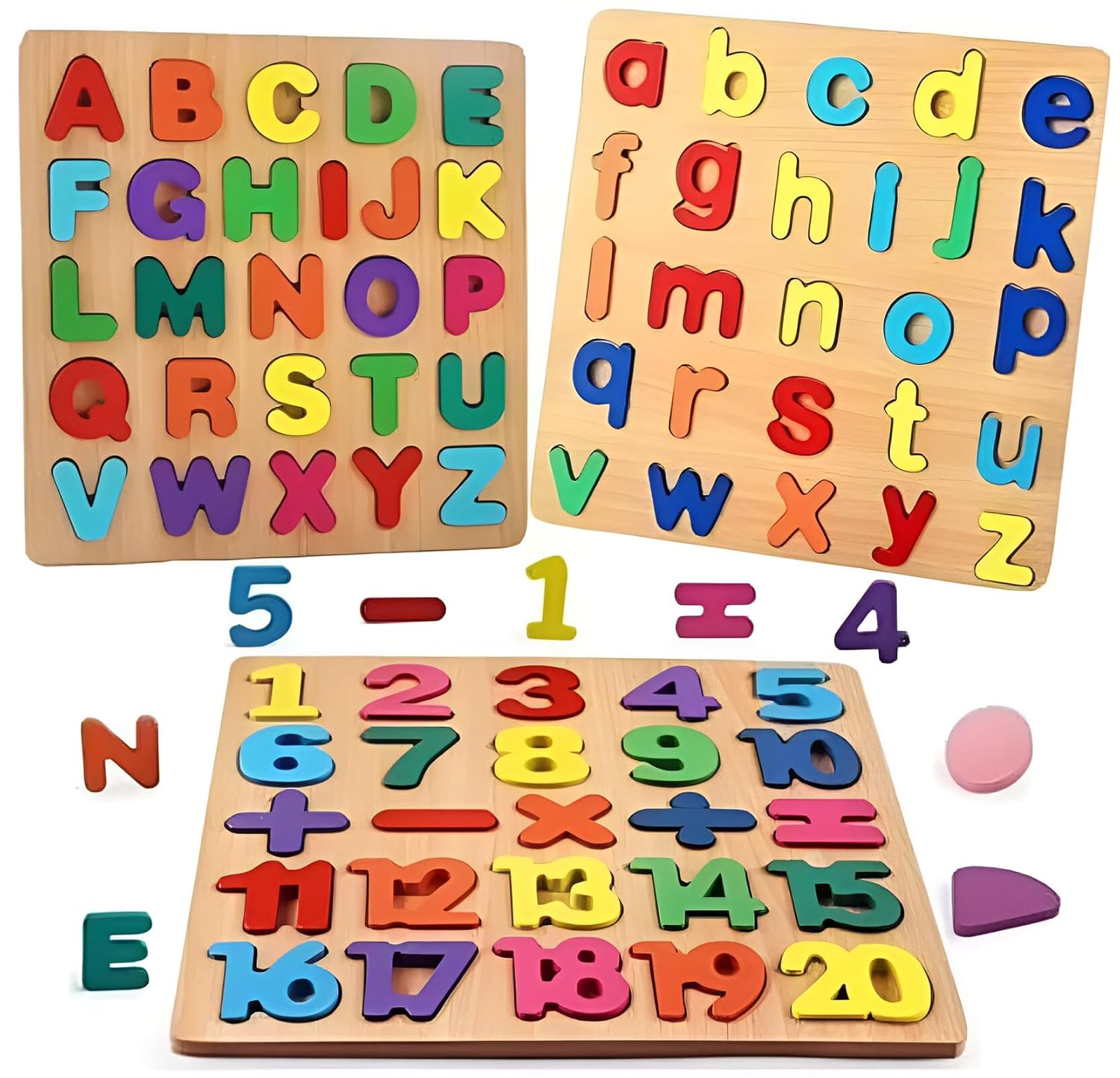 Dandles Wooden Learning Educational ABCD Numbers Shape Board for Kids ...