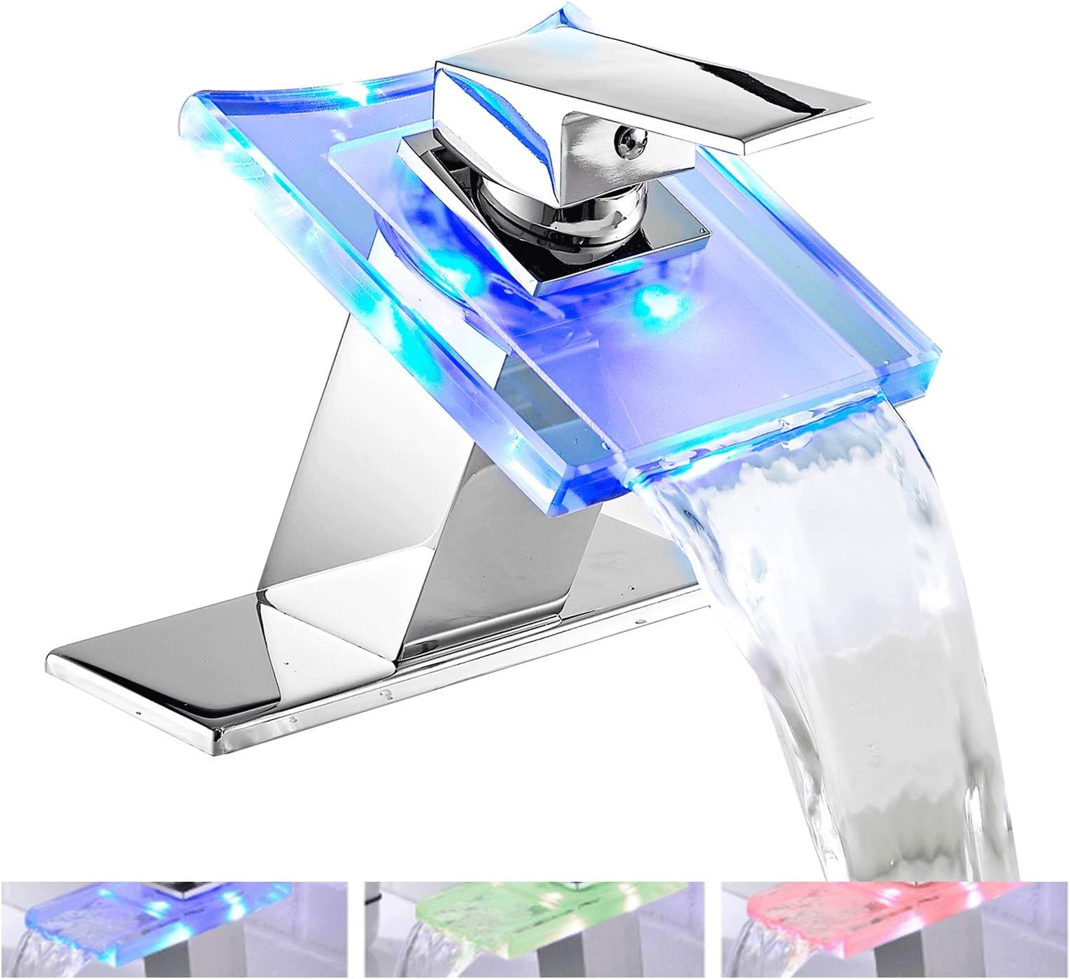 Skybathjoy LED Light Waterfall Bathroom Sink Faucet for Sink 1 Hole,3 ...