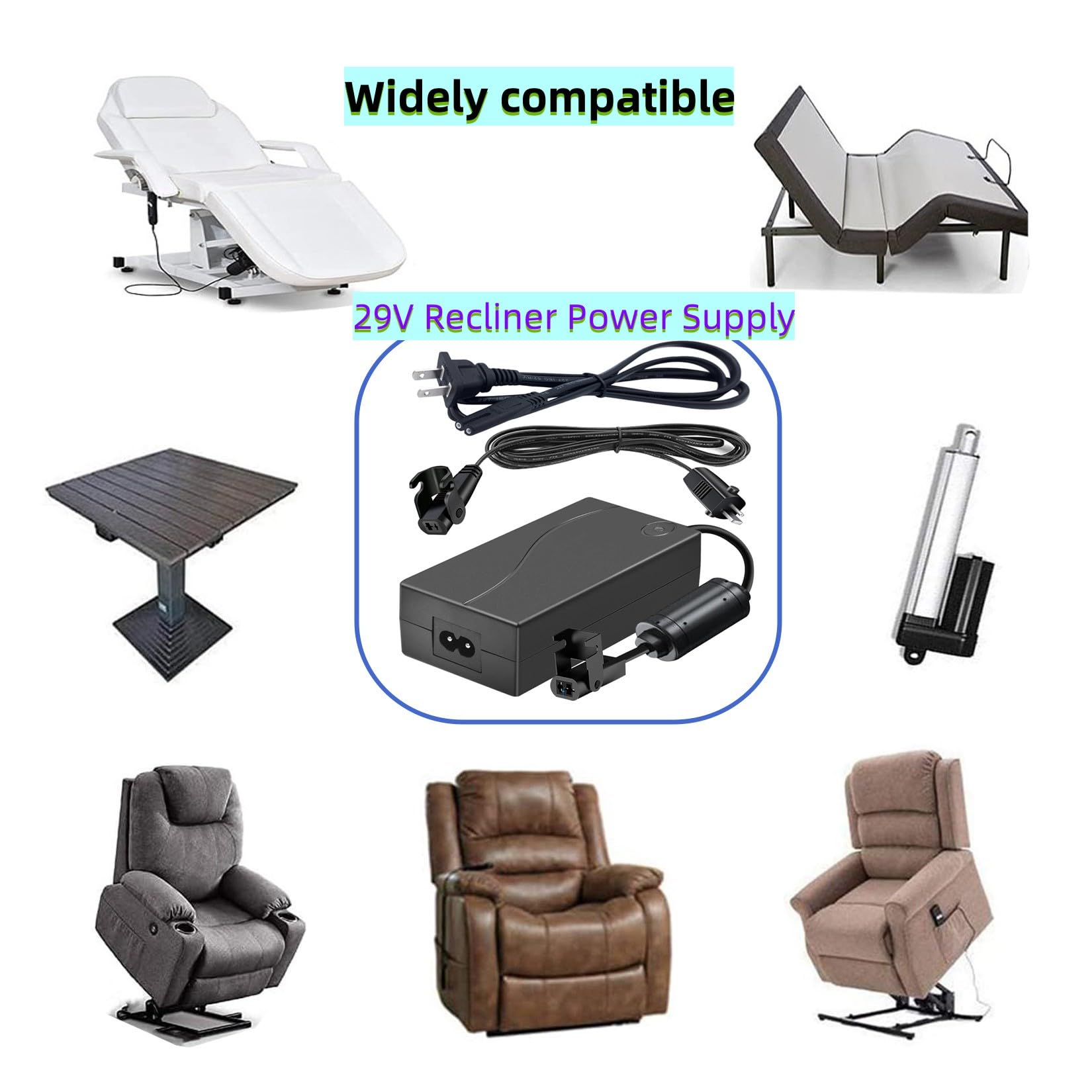 Snapklik.com : ANYINELEC Power Cord For Recliner Chair - 2-Pin Power ...