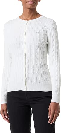 GANT Women's Stretch Cotton Cable Cardigan Sweater, Eggshell, XS ...