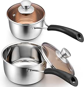 Amazon.com: 1 QT & 2 QT Saucepan with Lid Set, P&P CHEF Small Stainless ...