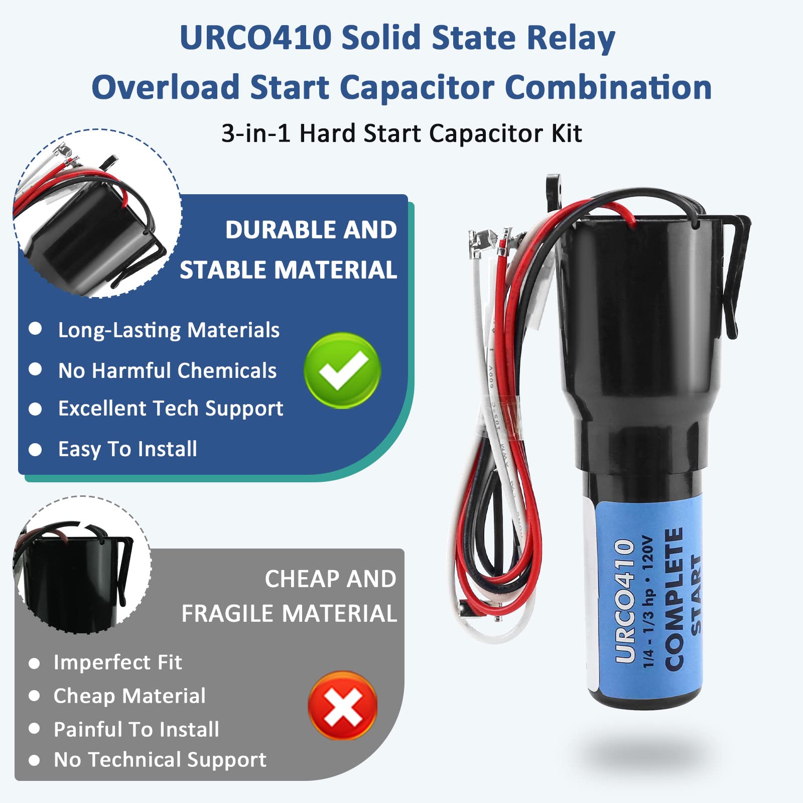 Snapklik.com : URCO410 3 In 1 Hard Start Capacitor Kit For ...