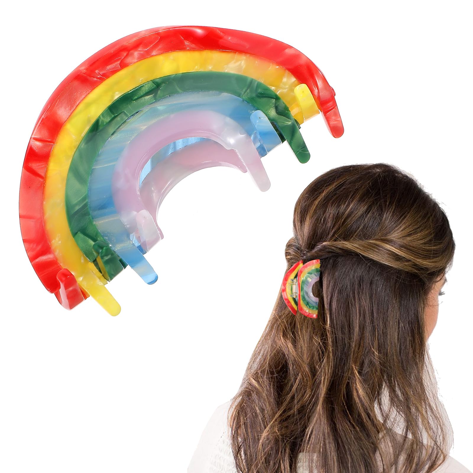 Nogeqi Rainbow Claw Clips Cute,Acrylic Acetate Fun Claw Clips Rainbow ...