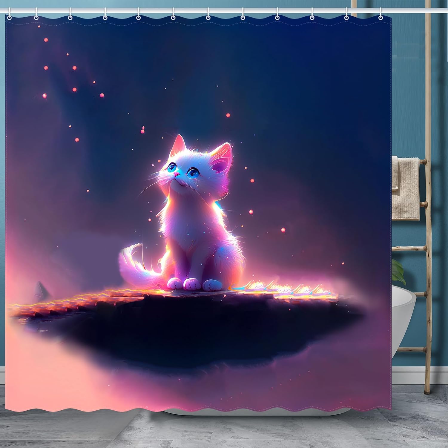 Amazon.com: Marluck Cute Cat Theme Shower Curtain Design, Decorative ...