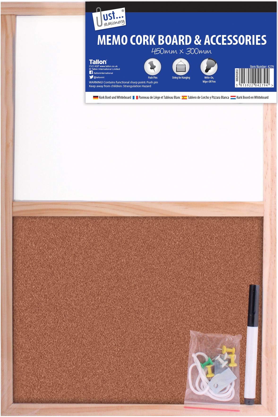 Tallon Just Stationery 450x300mm Split Cork/Dry Wipe Board 4279 ...