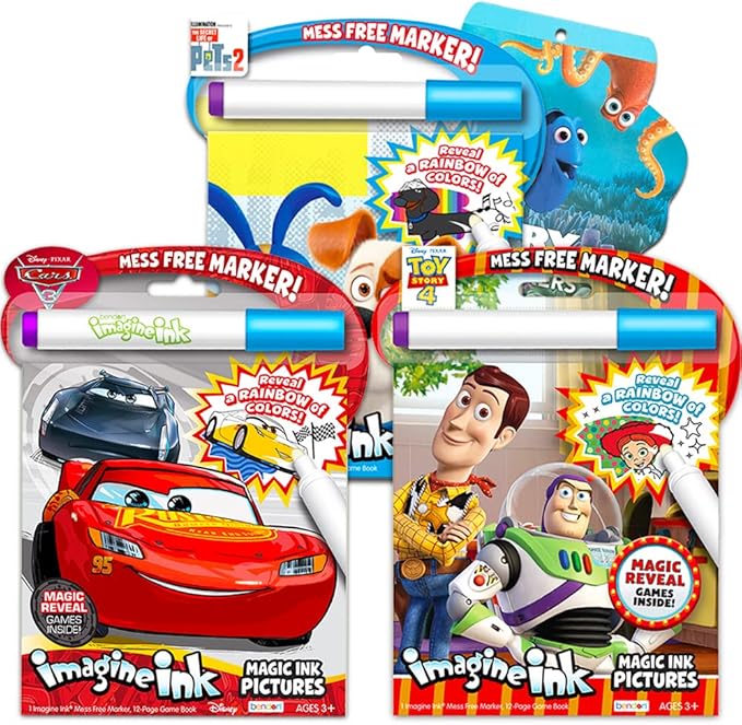 Amazon.com: Disney Pixar Magic Ink Coloring Book Super Set - 3 Imagine ...