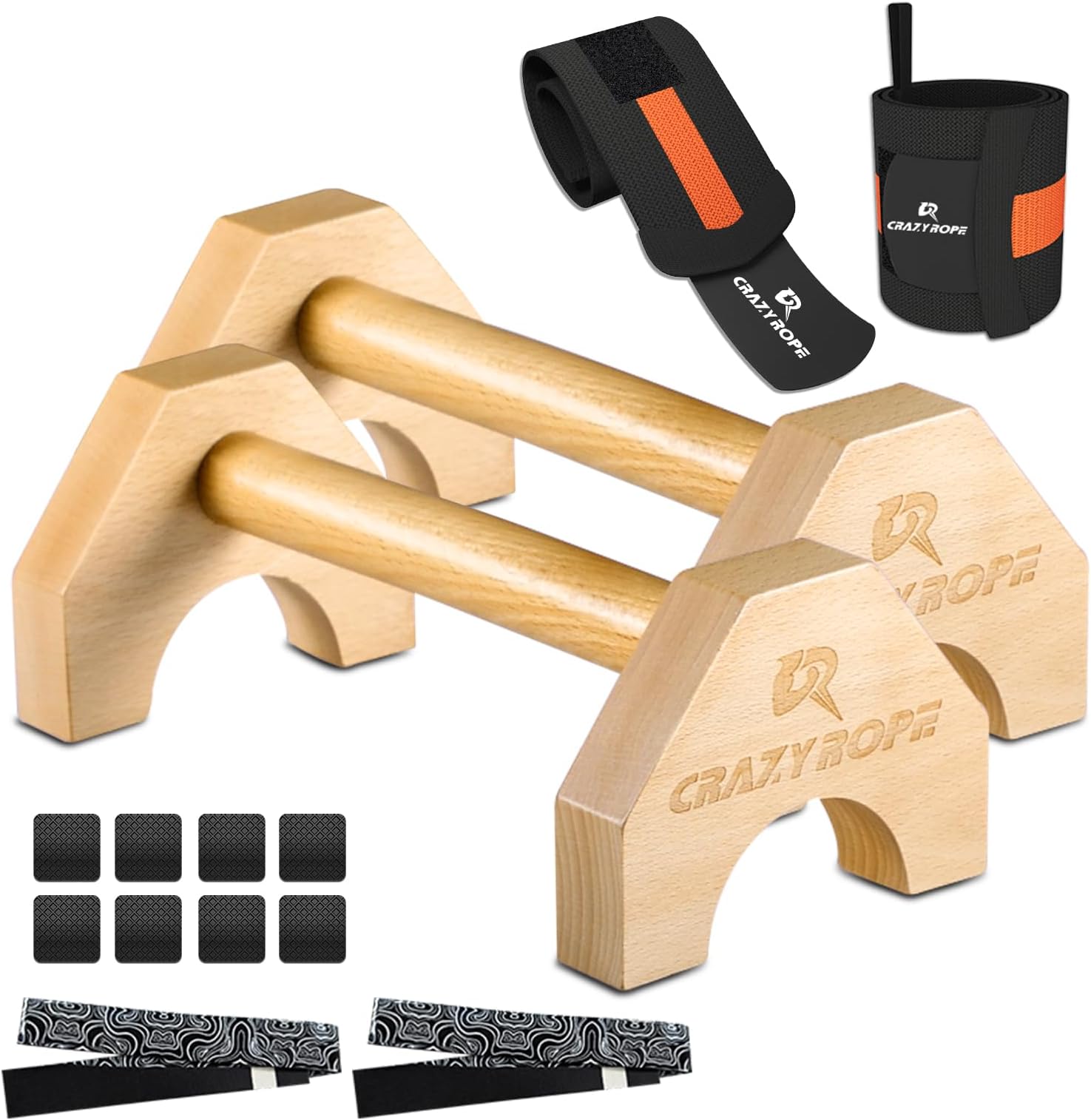 CRAZYROPE 14 in 1 Wooden Parallettes Set, Push Up Bar Push Up Handle ...