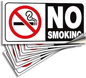 No Smoking Sign Sticker for House, Home & Business – 6 Pack 4x2 inch ...