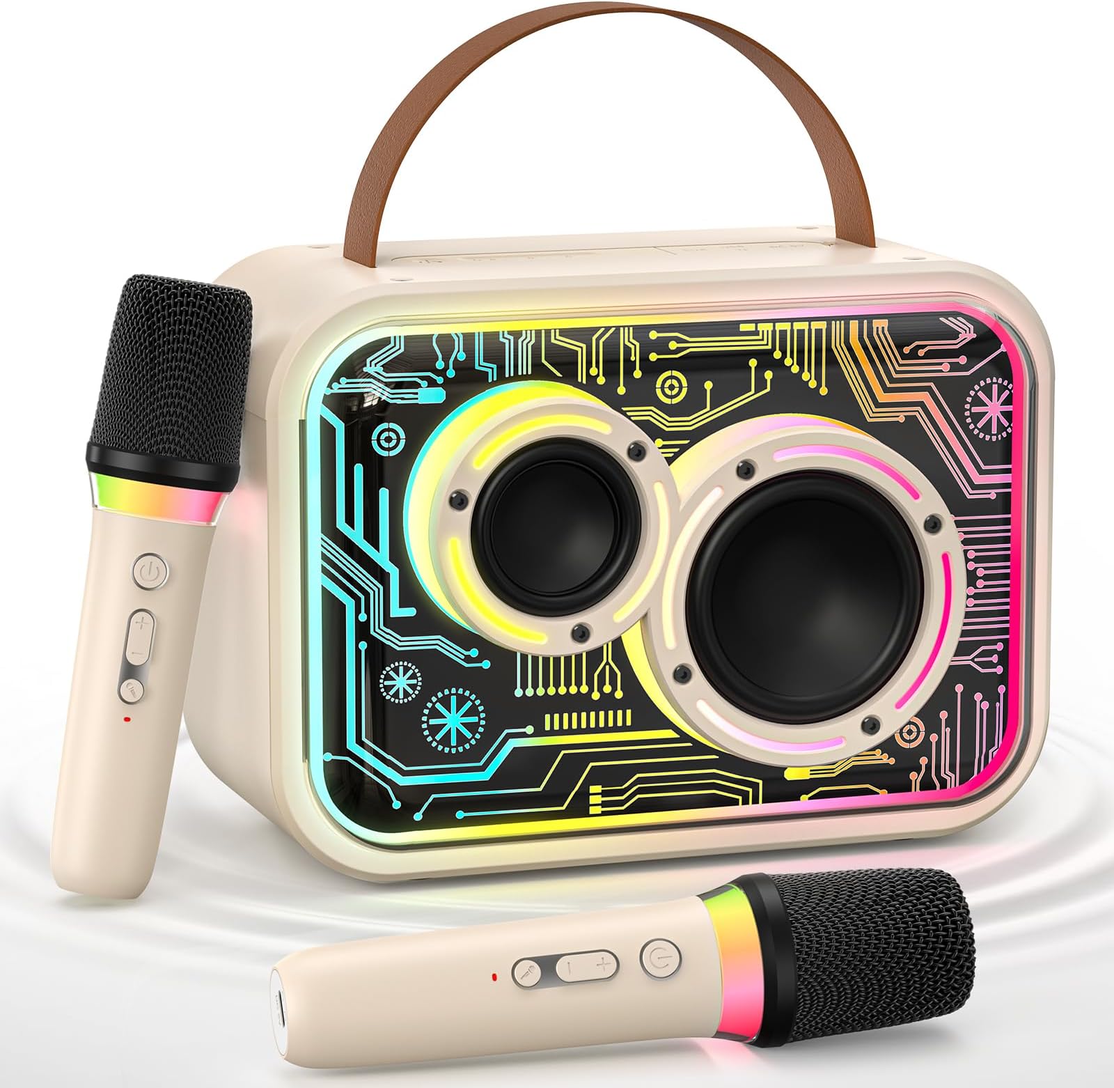 Mini Bluetooth Karaoke Machine with 2 Wireless Microphones for Kids ...