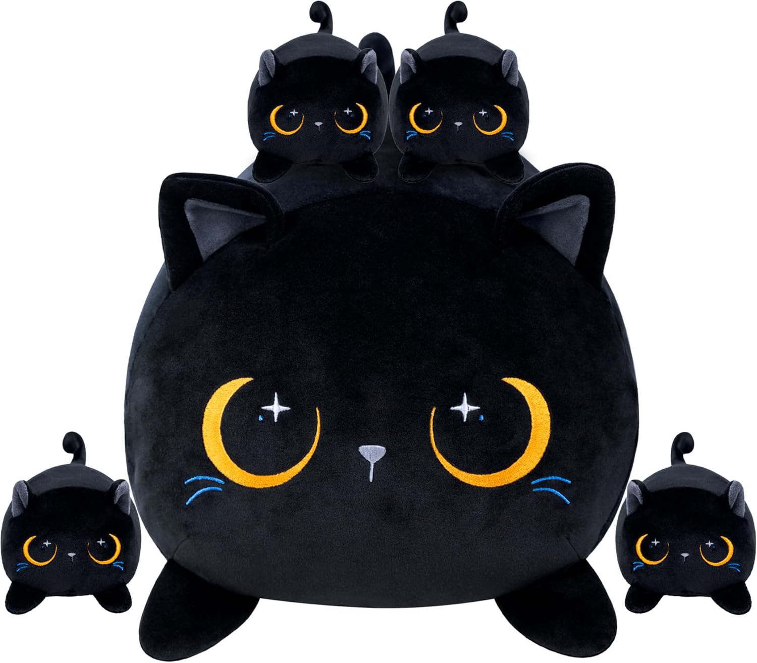 YIIQUWEN Black Cat Plush Cute Cat Stuffed Animal with 4 Baby Soft ...