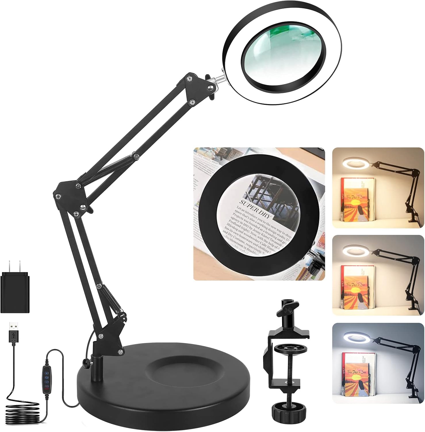 NAKOOS 8X Magnifying Glass with Light and Stand, 2-in-1 Real Glass ...