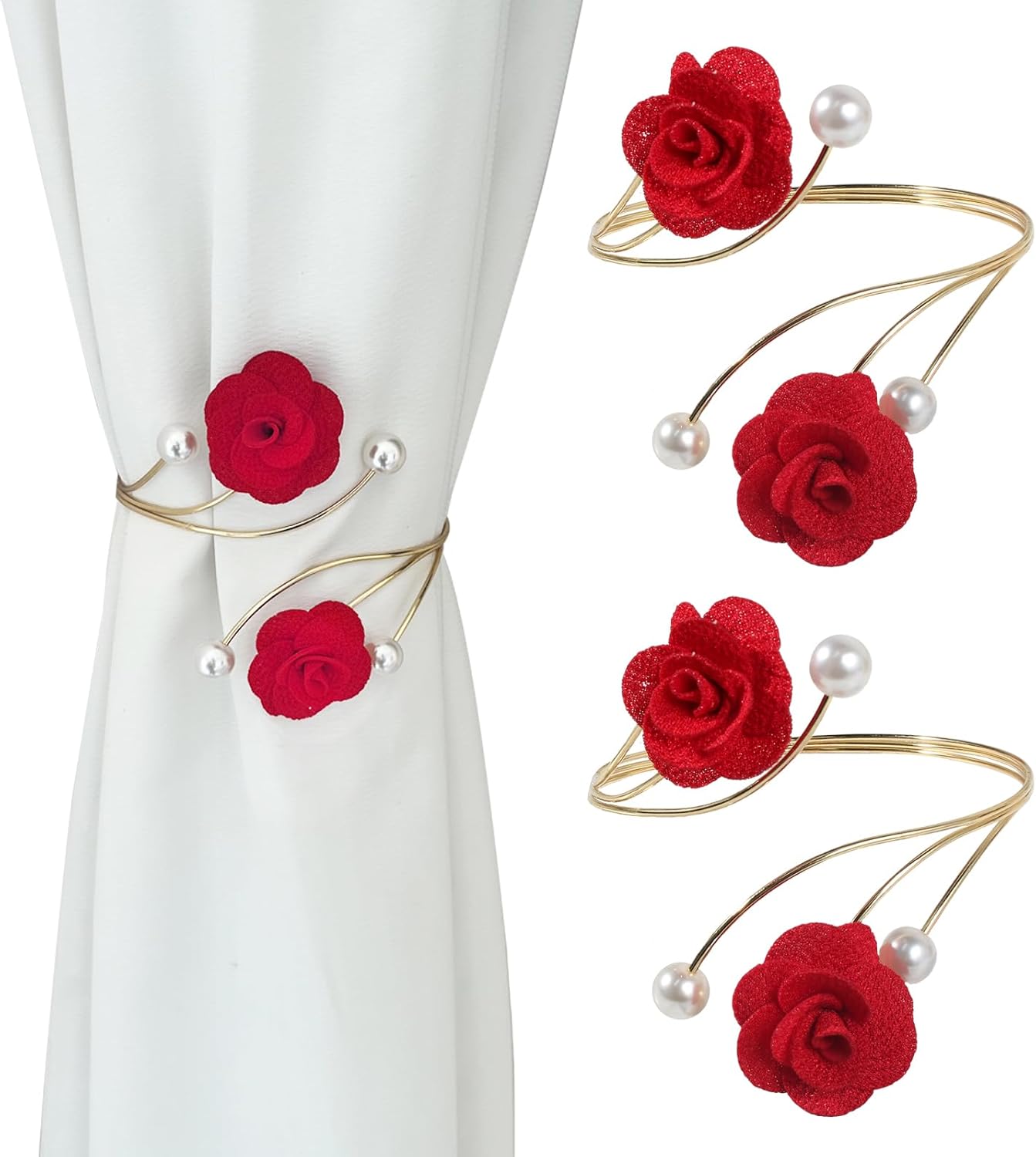 Amazon.com: 2 Pack Curtain Tiebacks,Red Rose with Pearls Curtain ...