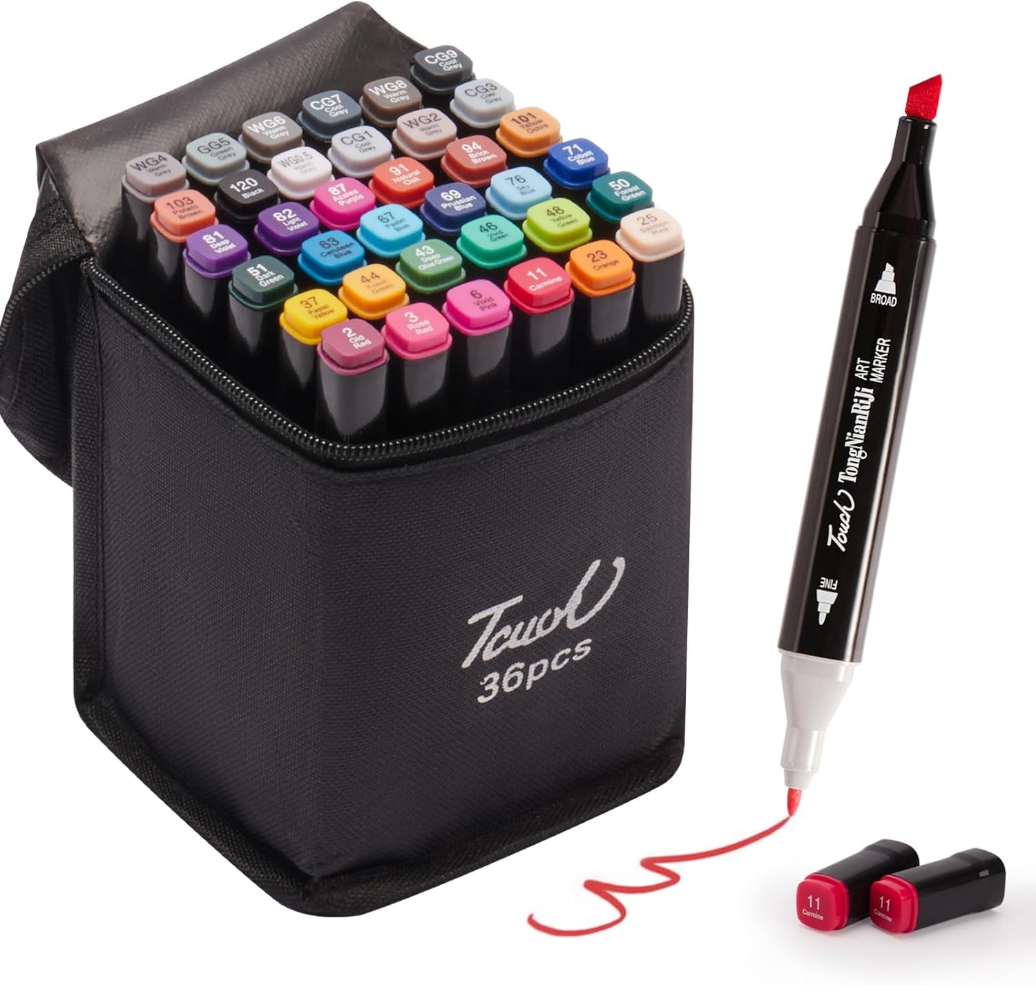 FINEMOE Dual Tip Marker Set of 36 Alcohol Markers with Portable Storage ...