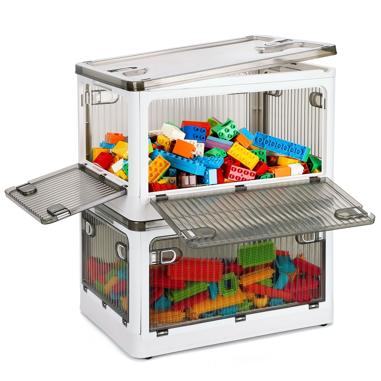 62 Qt Toy Storage Bins With Wheels, 2 Pcs Four Doors Foldable Box for ...