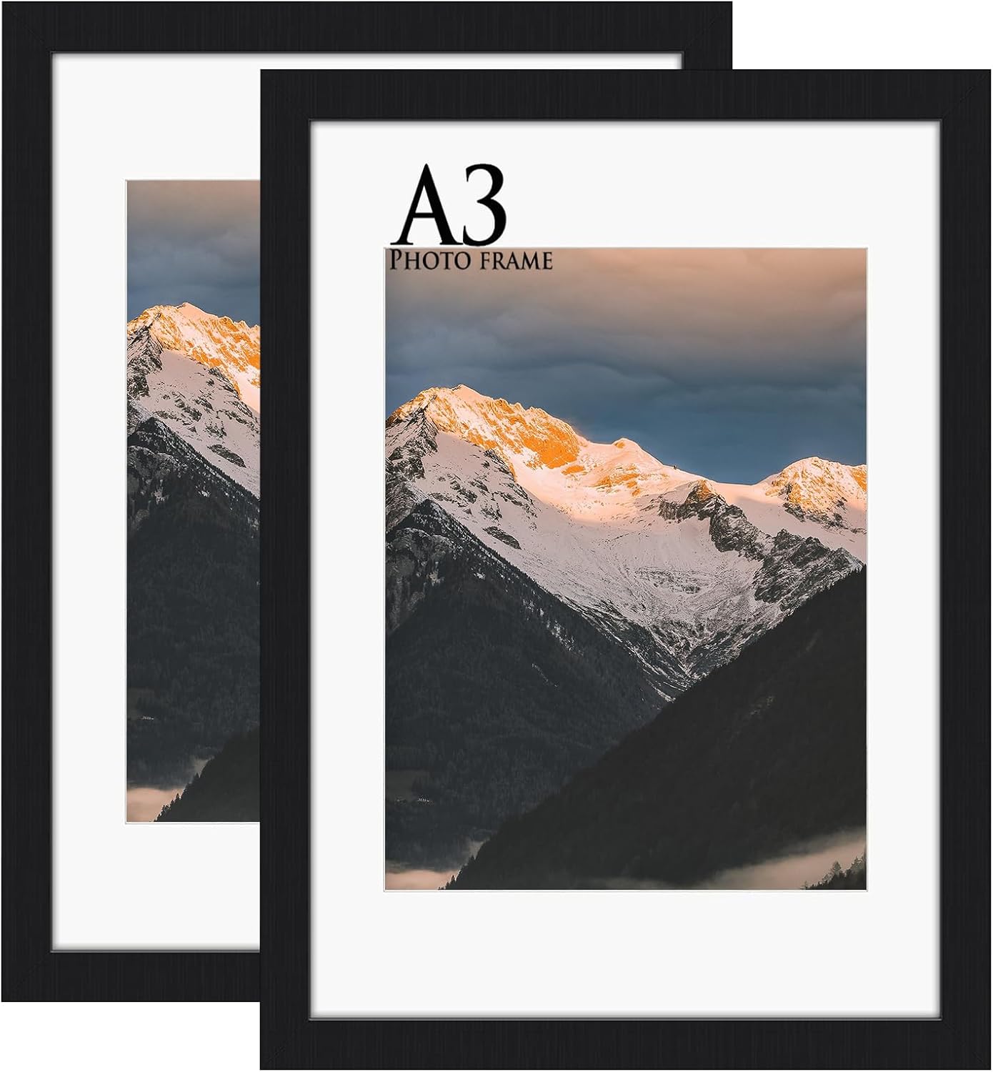 A3 Frame Set of 2, Wooden Frame for A3 Print, Black A3 Frame with Mount ...