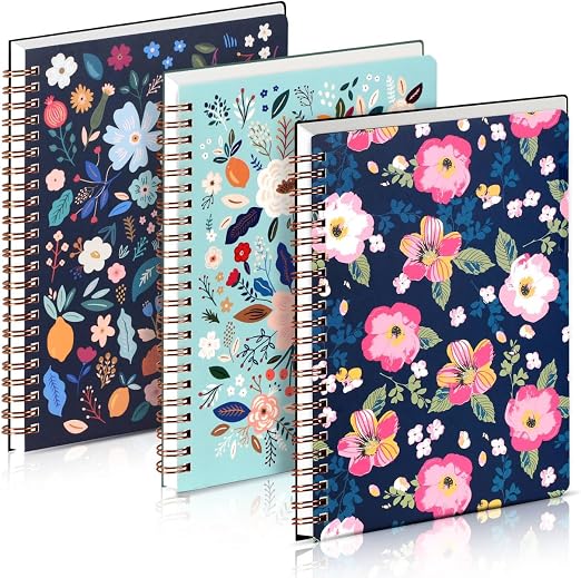 WEEKSUN 3PCS A5 Notebook Notepad, Cute Blooming Floral Wirebound Spiral ...