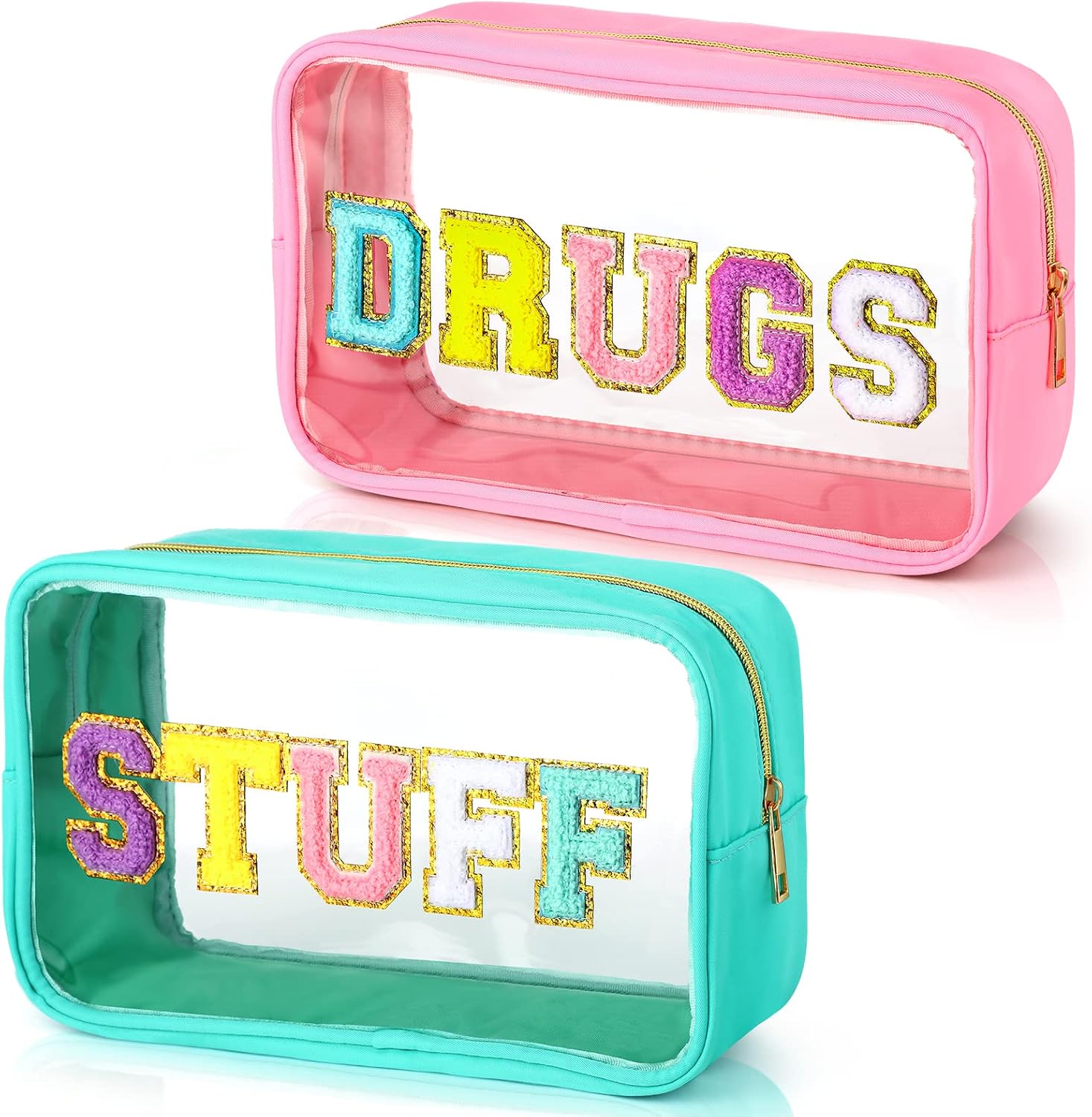 Amazon.com: RUMIA 2Pcs Chenille Letter Clear Makeup Bags Preppy Patch ...