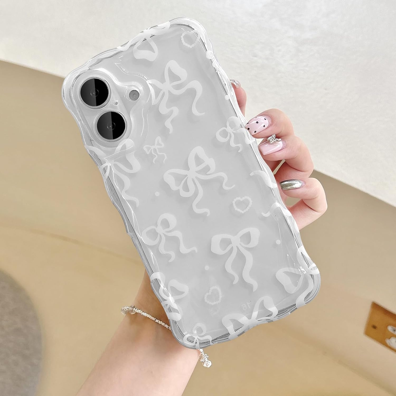 Amazon.com: UEEBAI Cute Clear Case for iPhone 16 6.1 inch, Wavy Ribbon ...