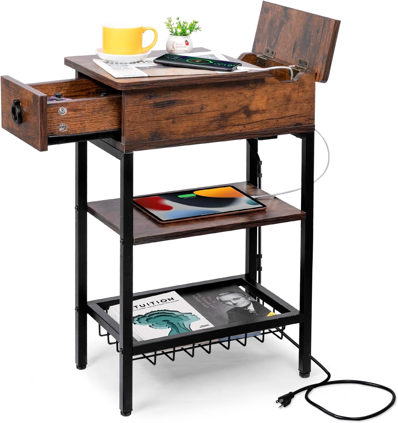Amazon.com: GarveeHome End Table with Charging Station, Flip Top Side ...