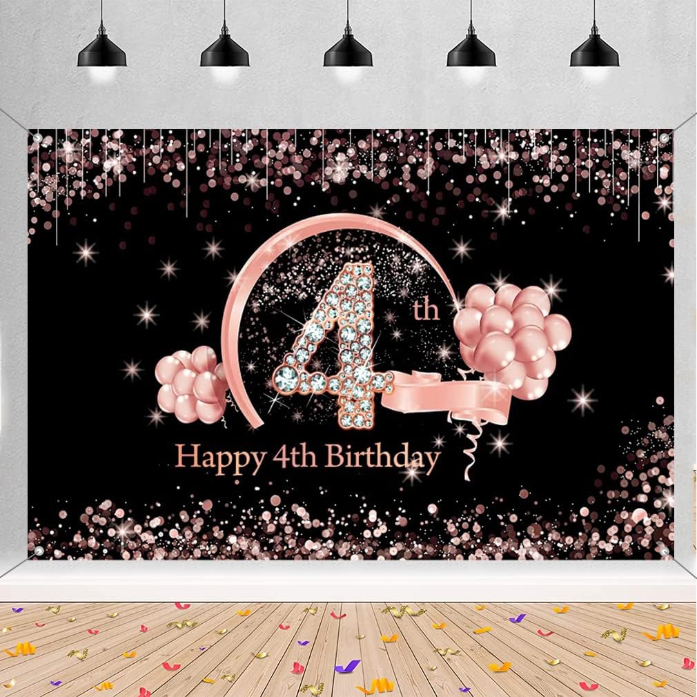 Amazon.com : Happy 4th Birthday Decorations Backdrop Banner for Girls ...
