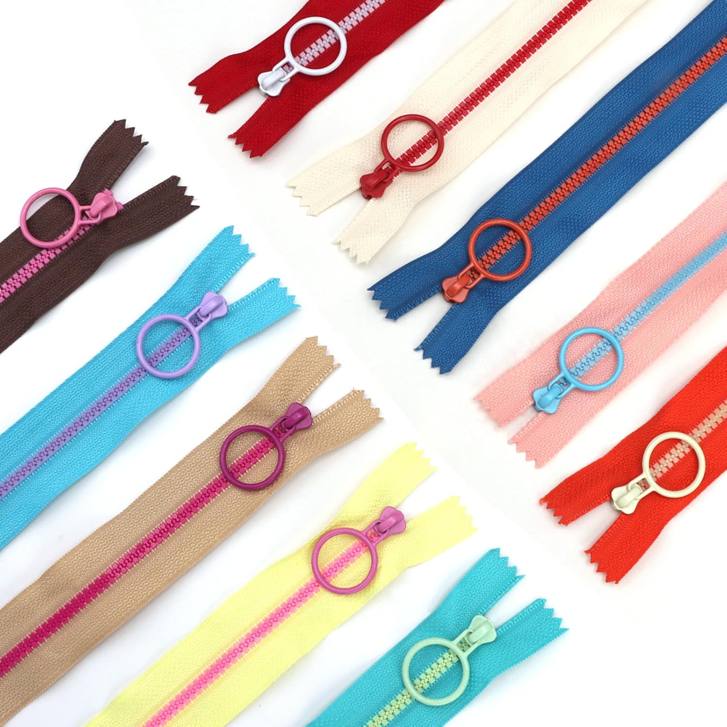Dorart Home Lot de 10 fermetures éclair en résine avec anneau - Fermeture éclair colorée non ...