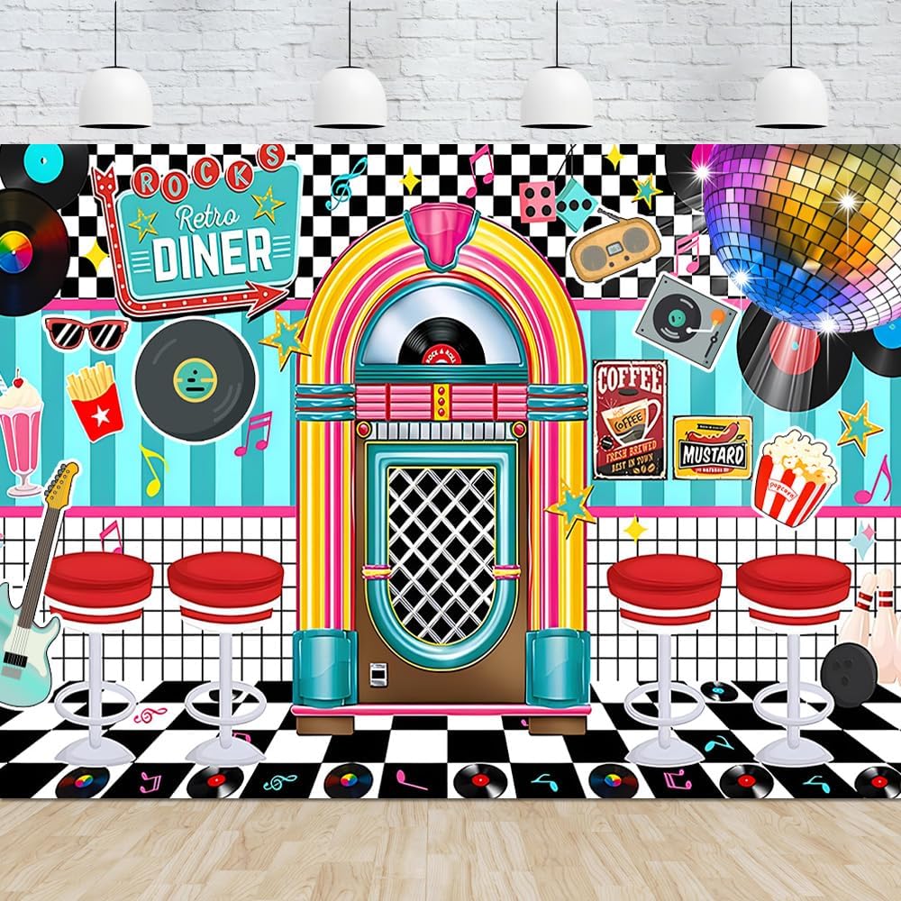 Amazon.com : BELECO 9x6ft Fabric Retro 50s Diner Backdrop Classic 1950s ...