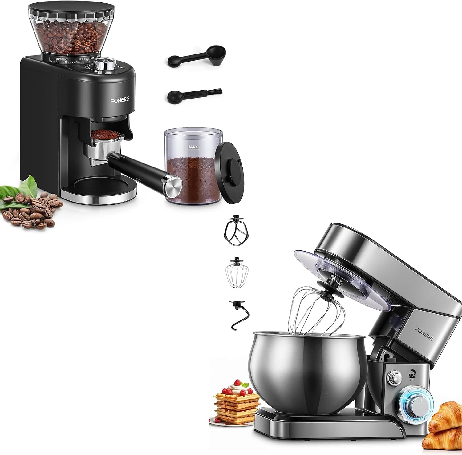 Amazon.com: FOHERE Anti-static Conical Burr Coffee Grinder+Stand Mixer ...