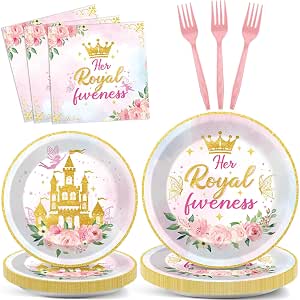 Amazon.com: CHUNNIN 96Pcs Princess 5th Birthday Plates and Napkins Her ...