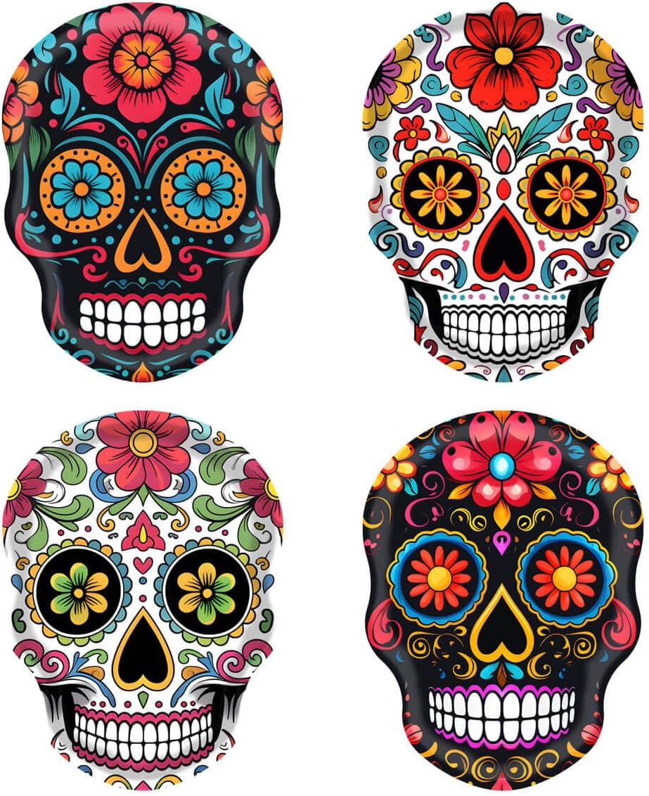 Amazon.com | HOWAF 24 Pcs Day of The Dead Food Trays Sugar Skull Paper ...