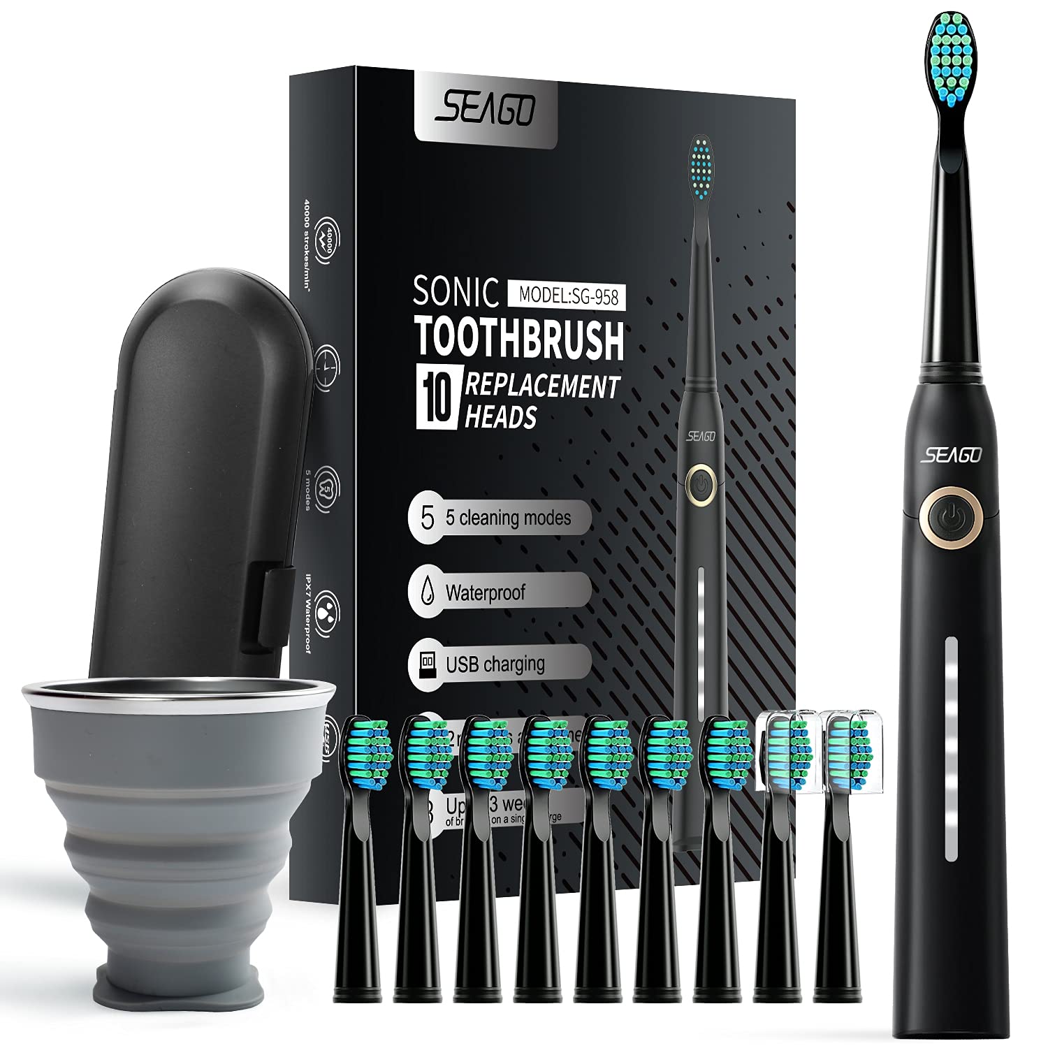 Amazon.com: SEAGO Sonic Toothbrush for Adults and Kids, Rechargeable ...
