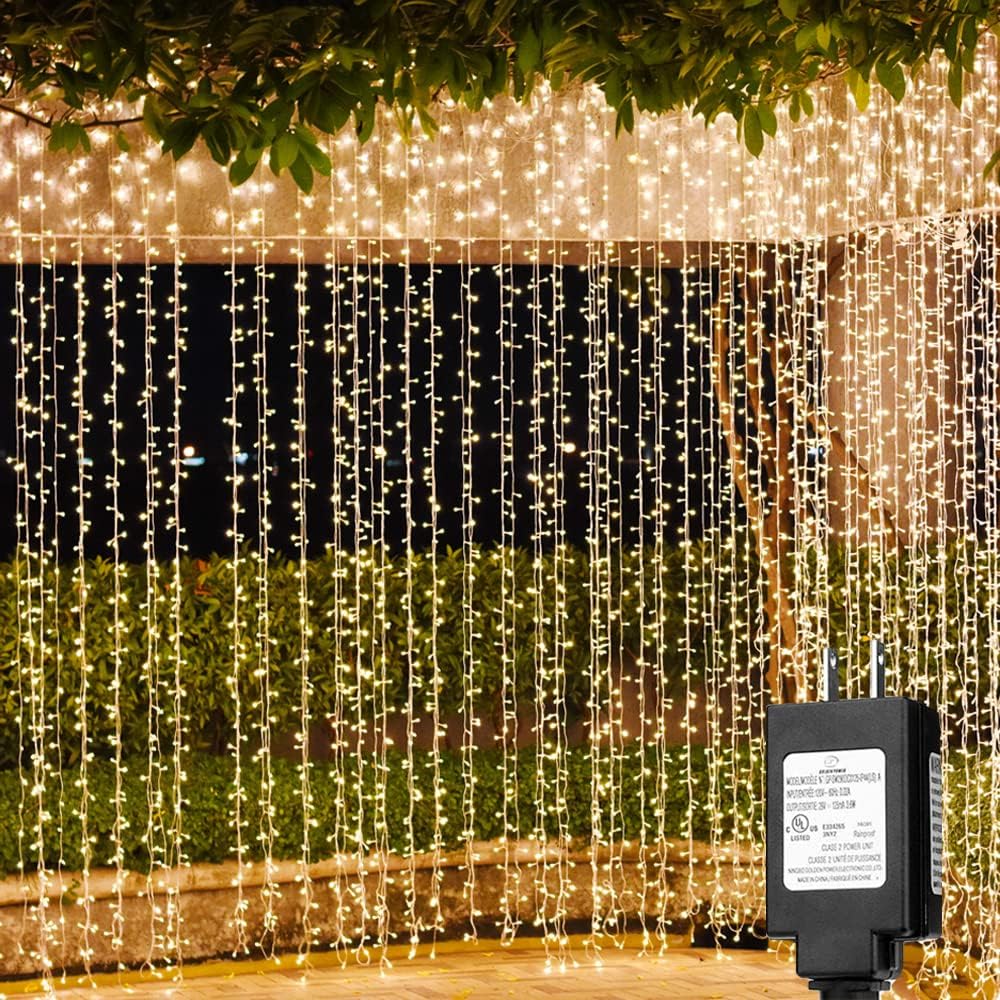 Amazon.com: Solhice LED Curtain Lights Outdoor 20ft x10ft, 600 LEDs ...