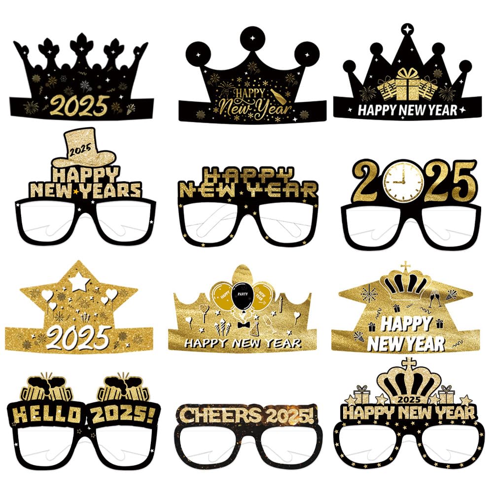 Amazon.com: KALOR 12 Pcs Happy New Year Eyeglasses 2025 New Years Hats ...