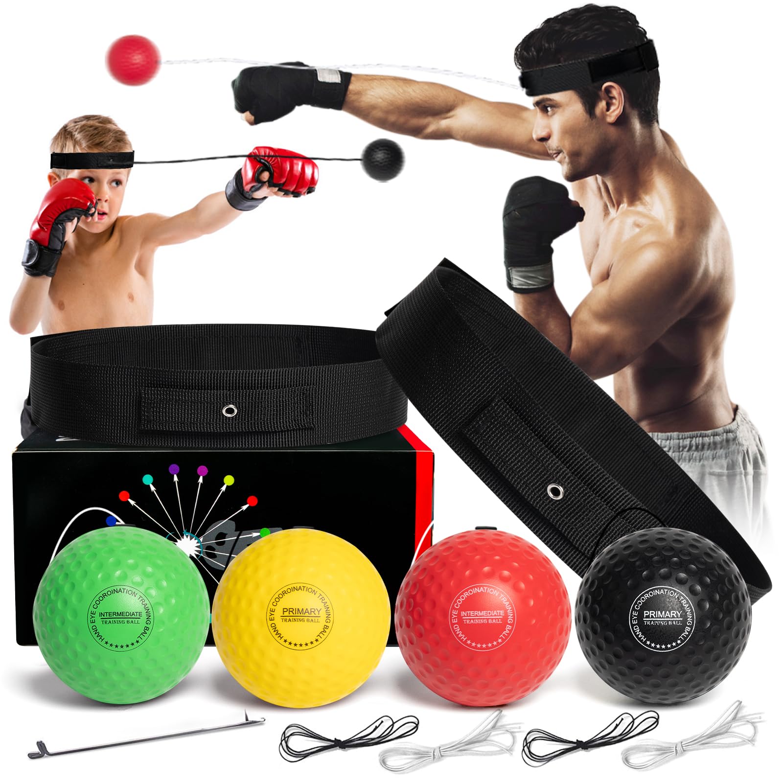 HONGTEYA Training Ball Set,2 Adjustable Headband Boxing Training Ball 4 ...