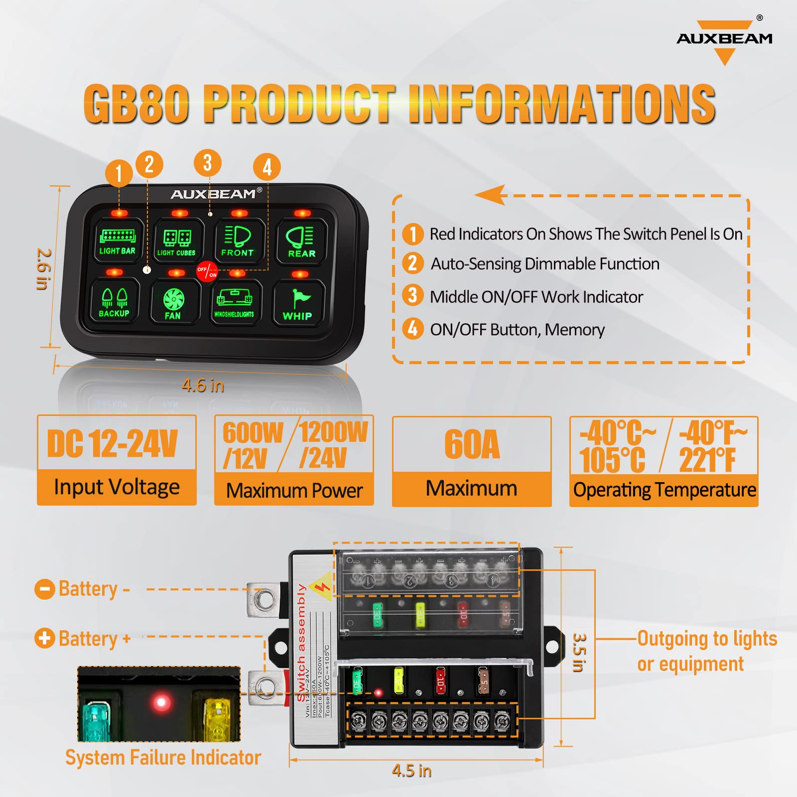 Snapklik.com : Auxbeam 8 Gang Switch Panel GB80, Universal Circuit Control Relay System Box