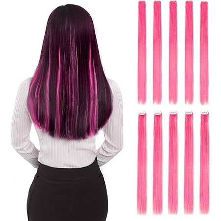 Amazon.com : 12PCS Colored Light pink Hair Extensions Straight ...