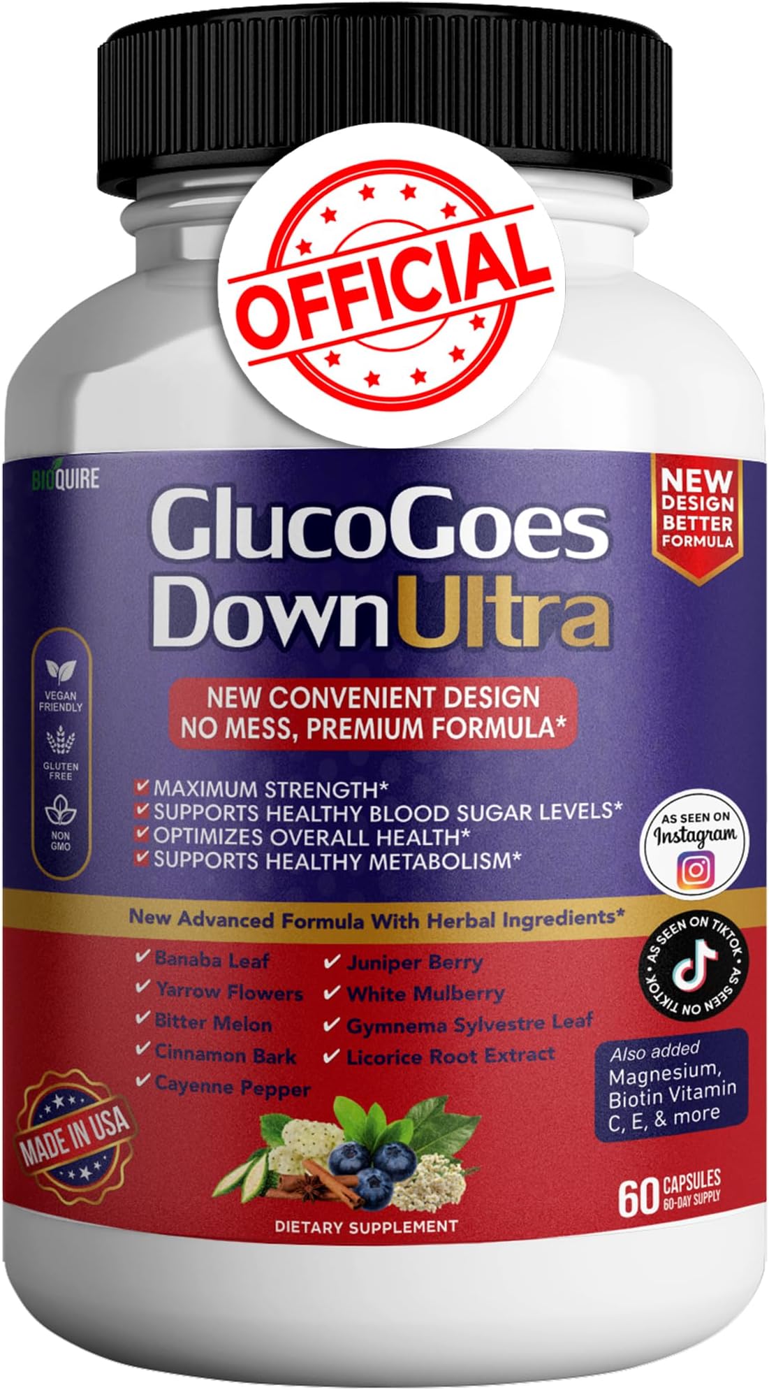 Amazon.com: BIOQUIRE Gluco Goes Down Ultra Dietary Supplement, 60 ...