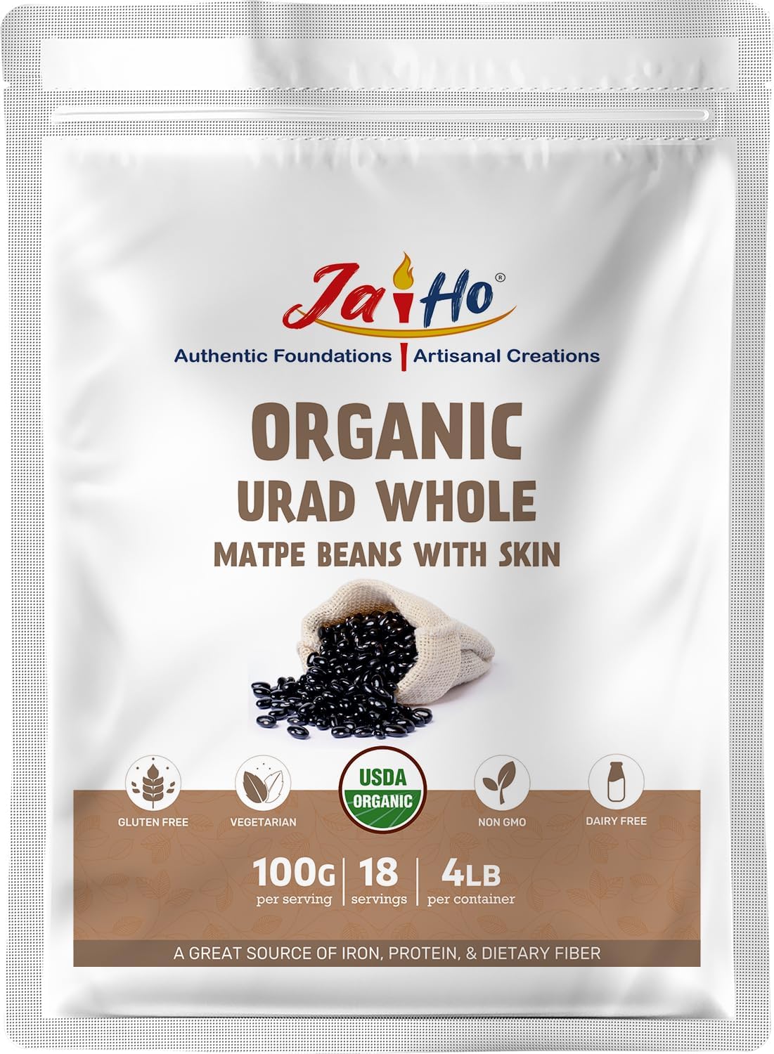 Amazon.com : Jai Ho Certified Organic Urad Whole Black 4 lb - Black ...