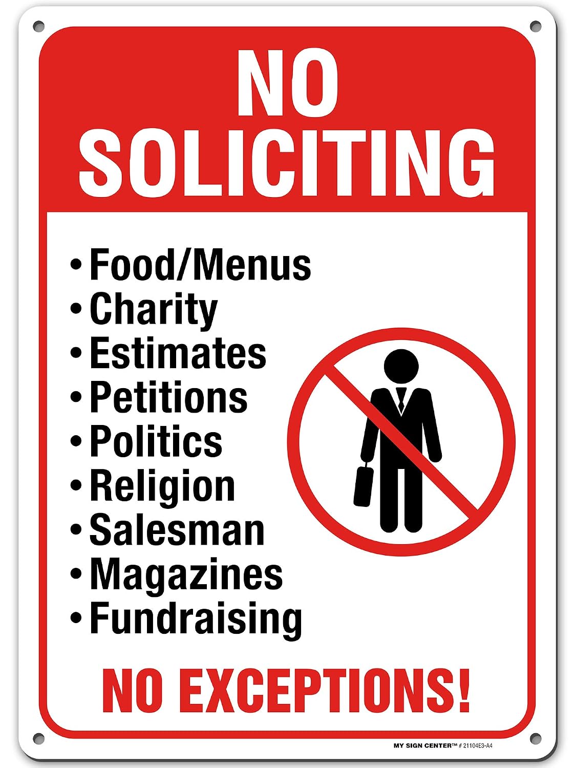 No Soliciting Sign for House No Menu, No Salesmen, No Religion, Charity ...