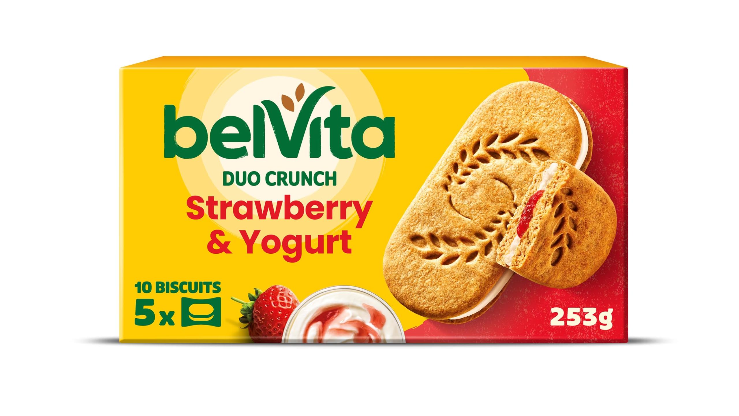 belVita Breakfast Duo Crunch Strawberry & Yogurt Biscuits, Wholegrain ...