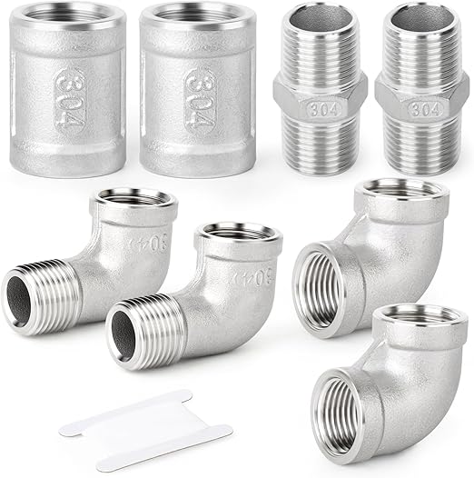 TAISHER 8PCS 304 Stainless Steel 90 Degree Elbow，Hex bushing，Coupling 1 ...
