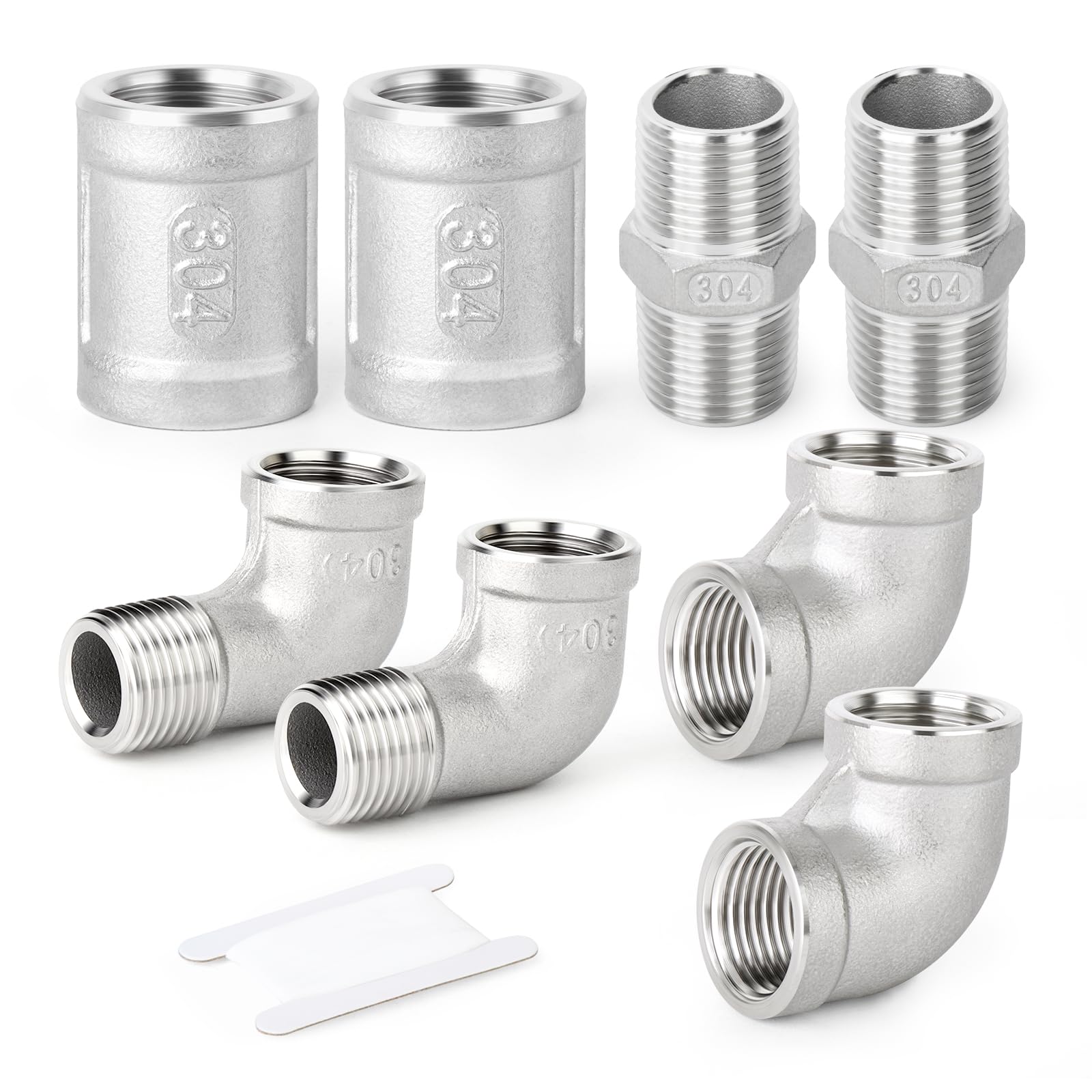 Snapklik.com : TAISHER 8PCS 304 Stainless Steel 90 Degree ElbowHex bushingCoupling 3/8 NPT
