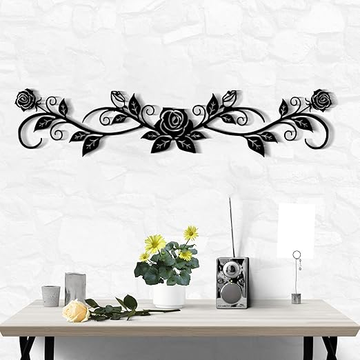 Amazon.com: DUOOLN Large Metal Rose Wall Decor，Long Iron Scroll Vine ...