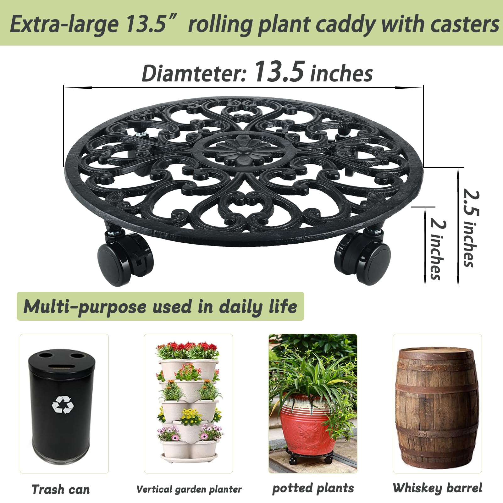 Snapklik.com : 3 Packs 14 Inch Rolling Plant Stand