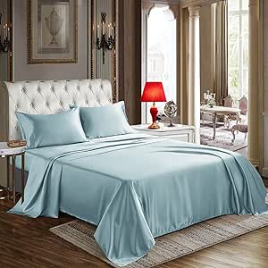 Amazon.com: CozyLux Satin Sheets Full Size - 4 Piece Light Blue Bed ...