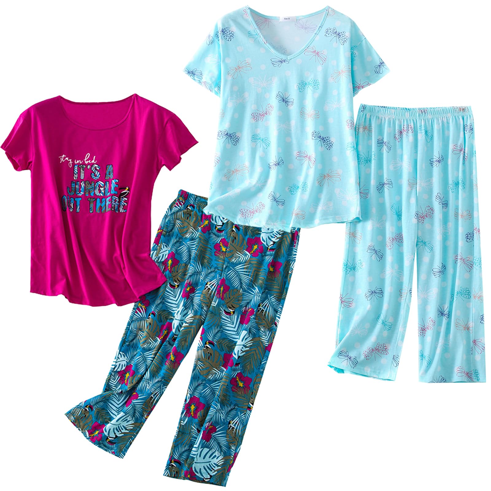 HOWINCO 2 Pack Womens Plus Size Pajama Sets Cotton Pj Set Summer Top ...
