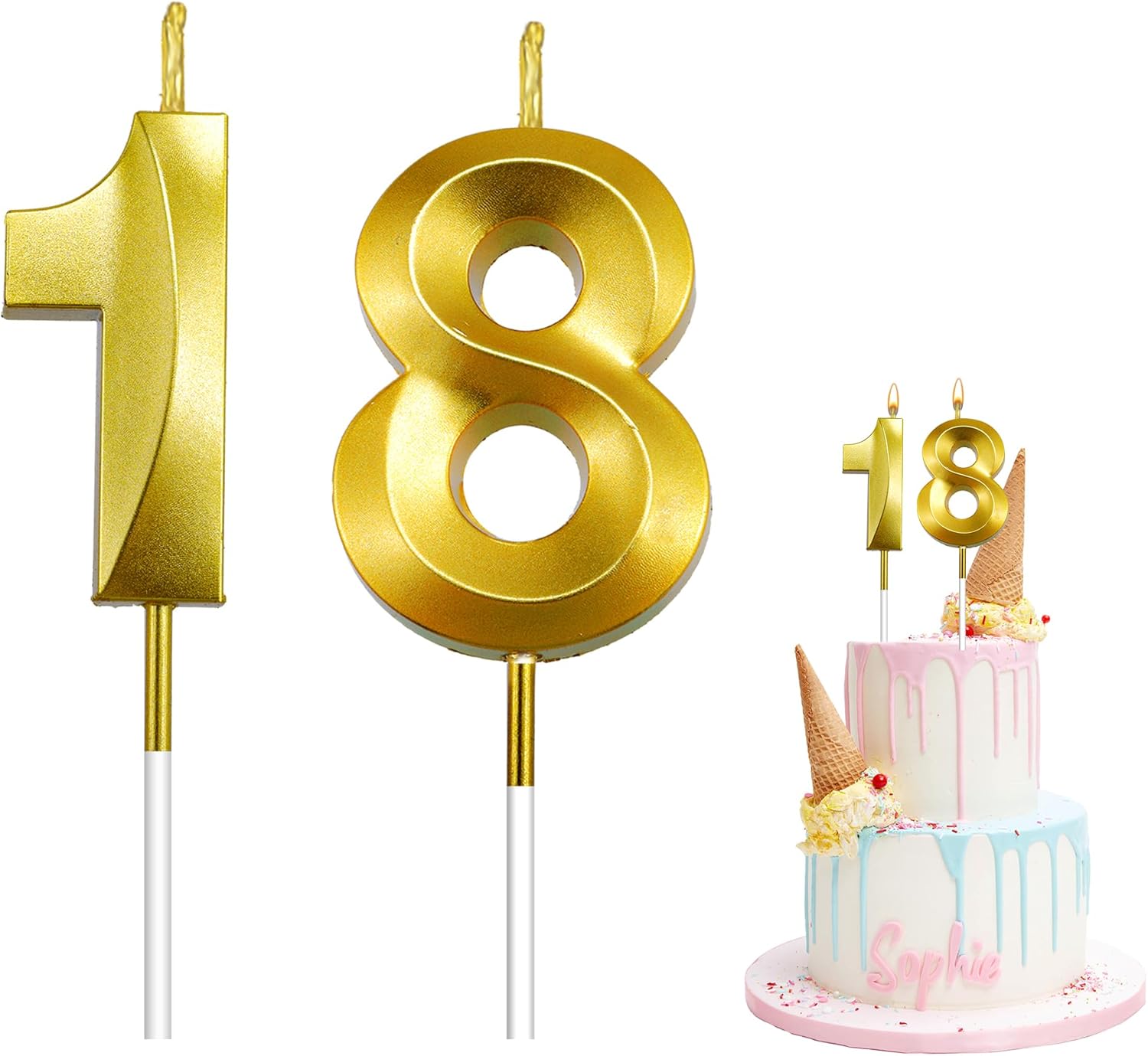 Amazon.com: Birthday Candles for Cake, Gold Number 18 & 81 Birthday ...