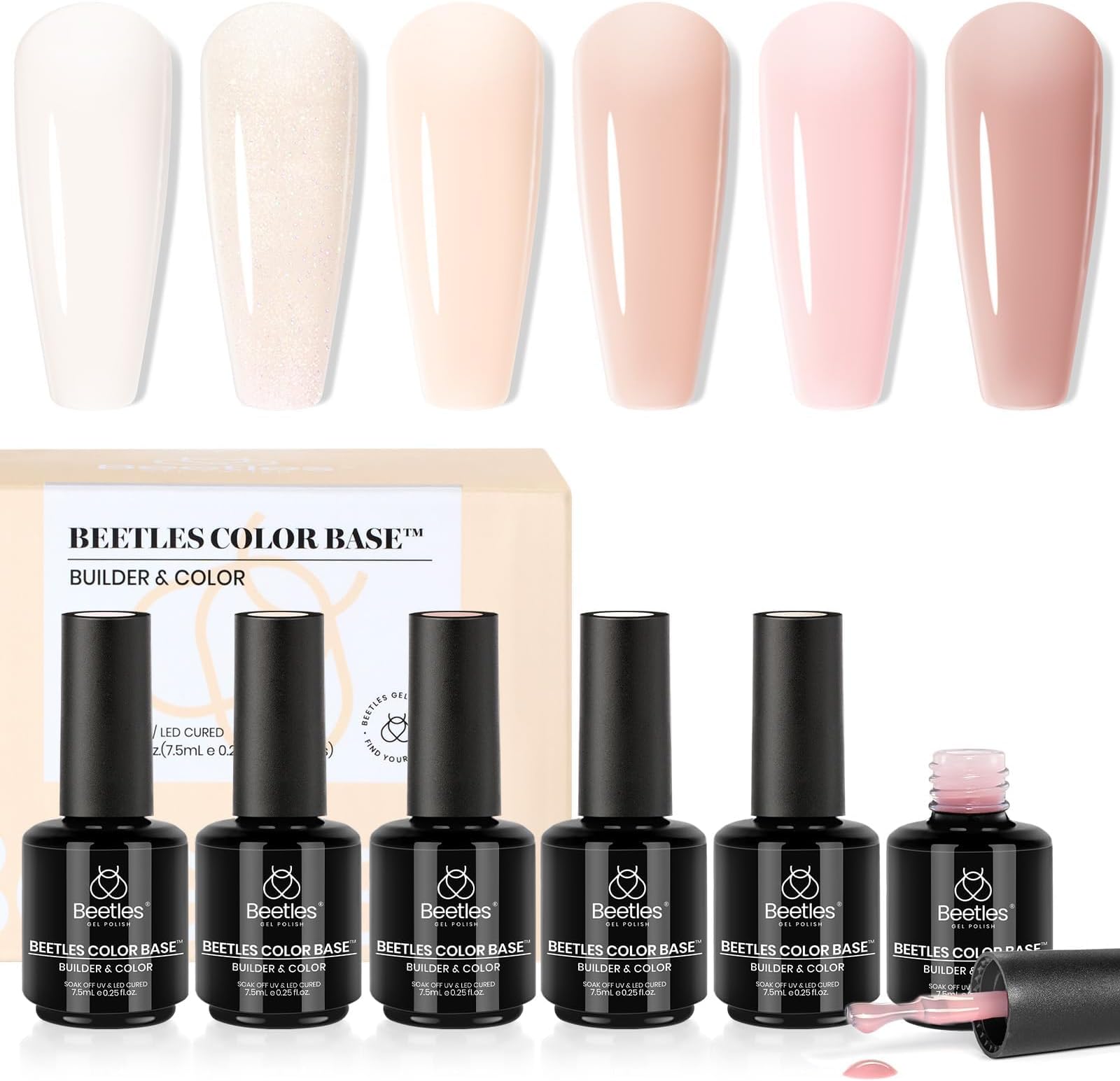 Amazon.com: Beetles Color Base Gel For Nails 6 Pcs, Builder Base Nail ...
